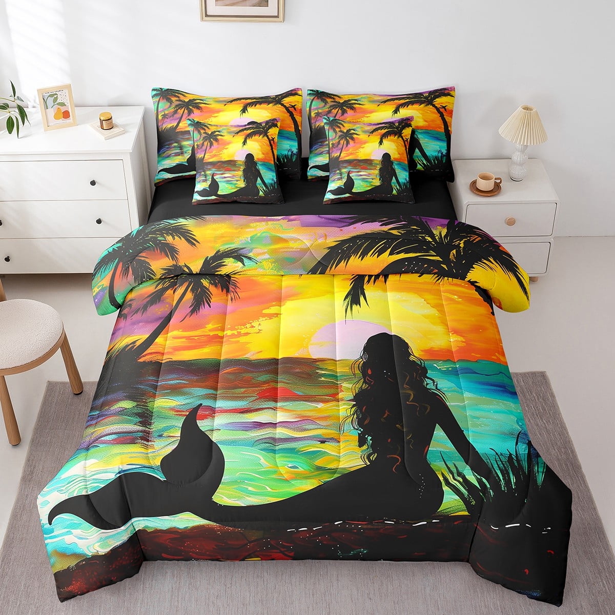 Erosebridal Mermaid Print Bedding Twin Size, Beach Ocean Bedding Sets ...