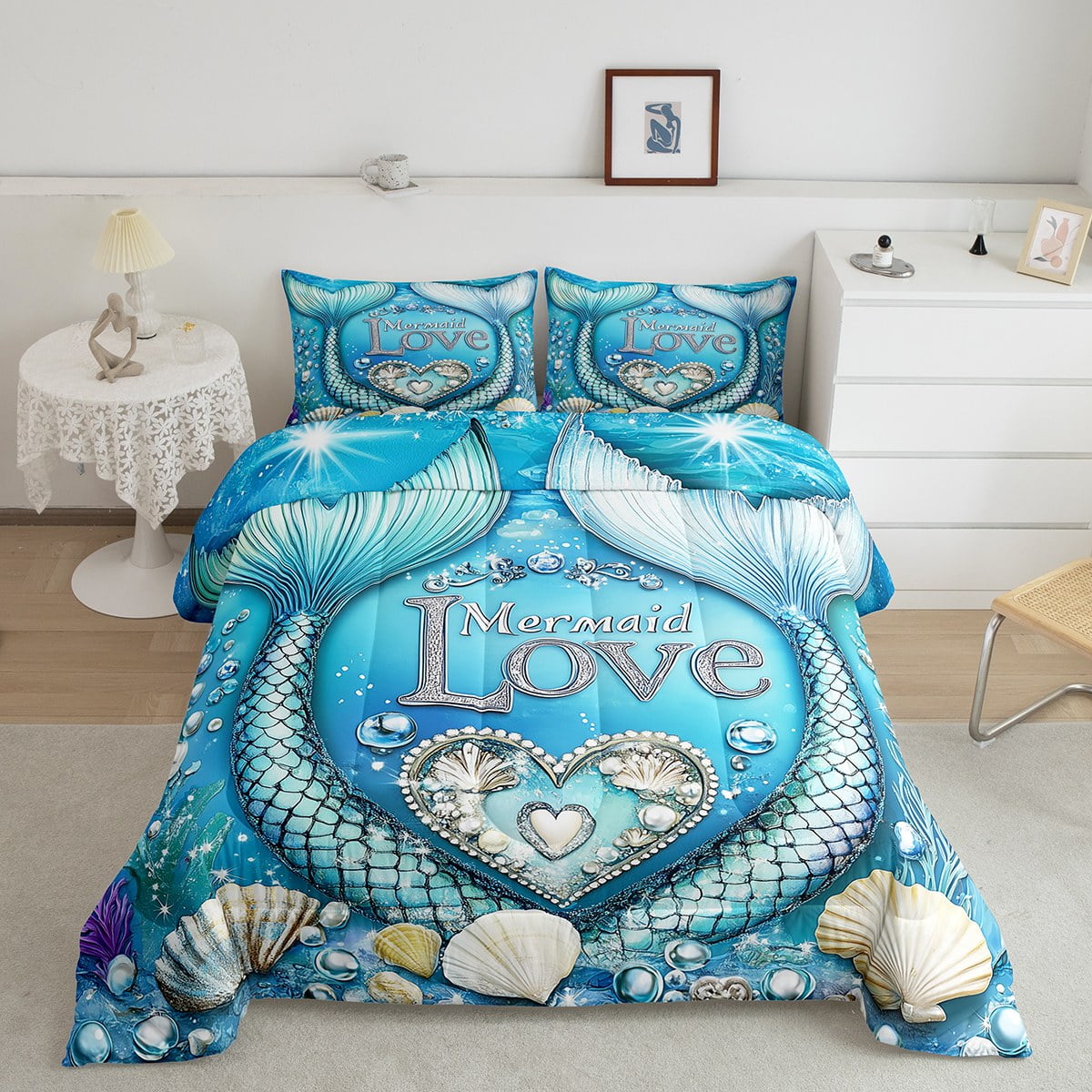 Erosebridal Mermaid Tail Bedding Comforter Set, Dreamy Princess Down ...