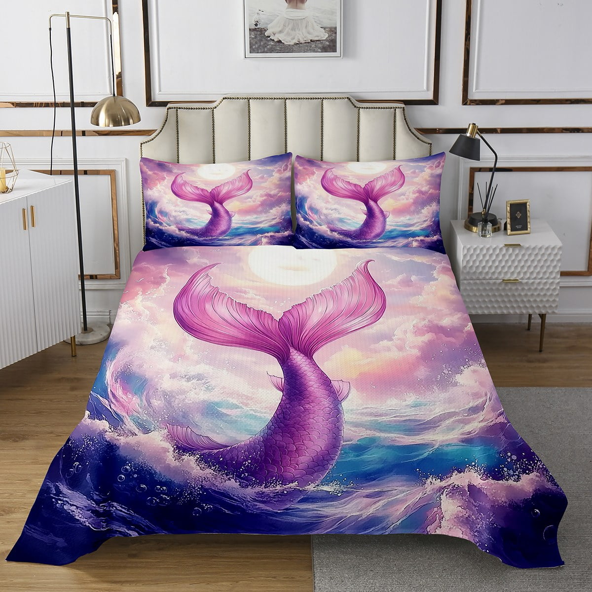 Erosebridal Mermaid Tail Bedspread Sets Queen Size, Dreamy Princess Bed ...