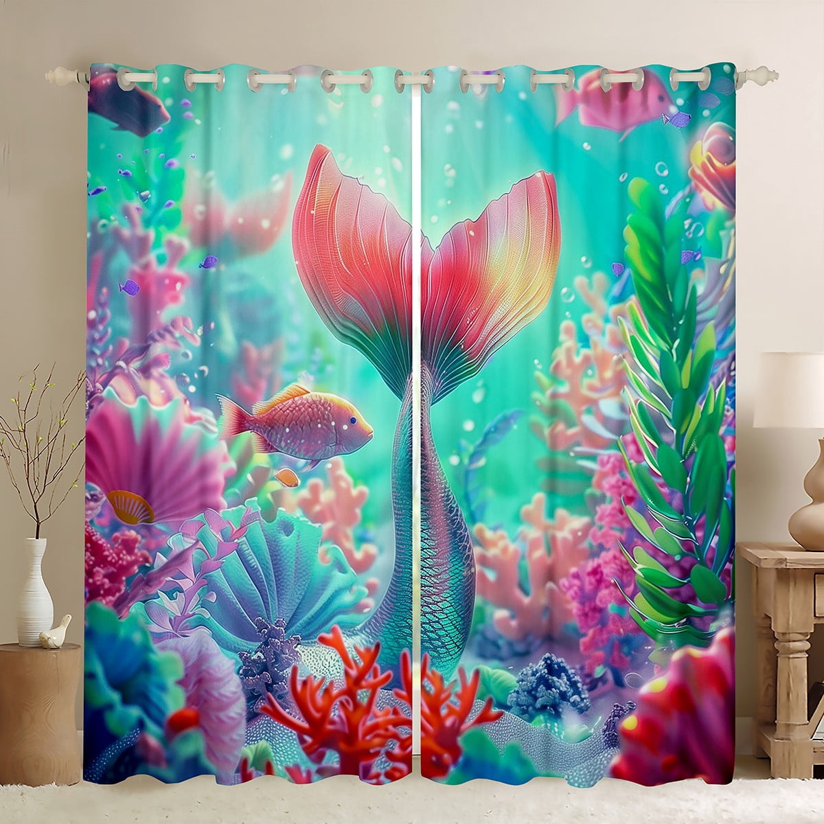 Erosebridal Mermaid Tail Curtains and Drapes (38x54), Colorful Coral 30 ...