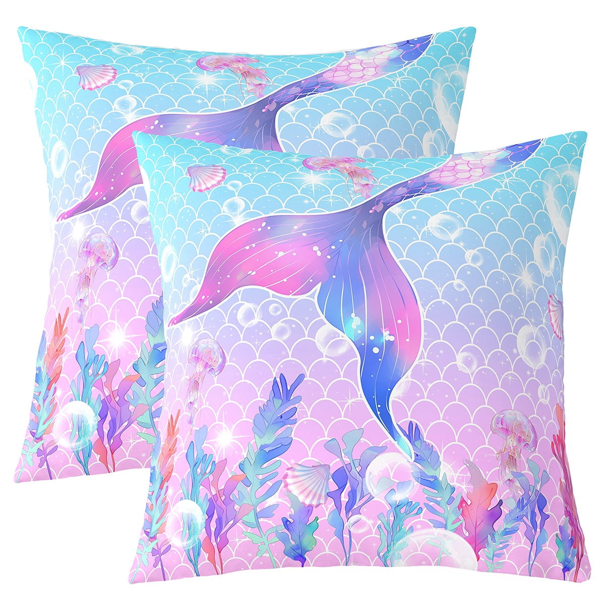 Erosebridal Mermaid Tail Pillow Cases Set of 2,Dreamy Princess Cushion ...
