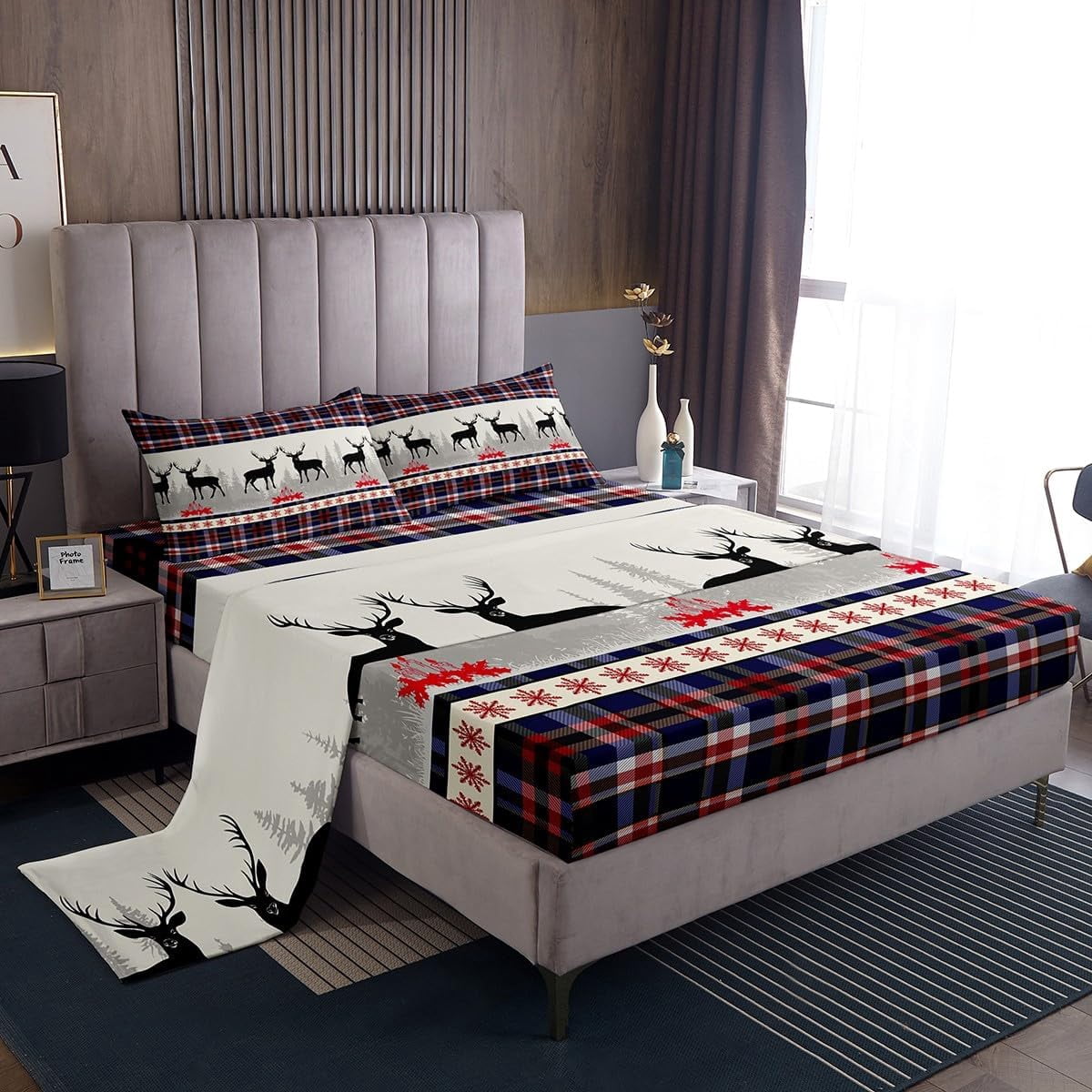Erosebridal Merry Christmas Sheet Set, Xmas Deer Elk Bed Sheets Full ...