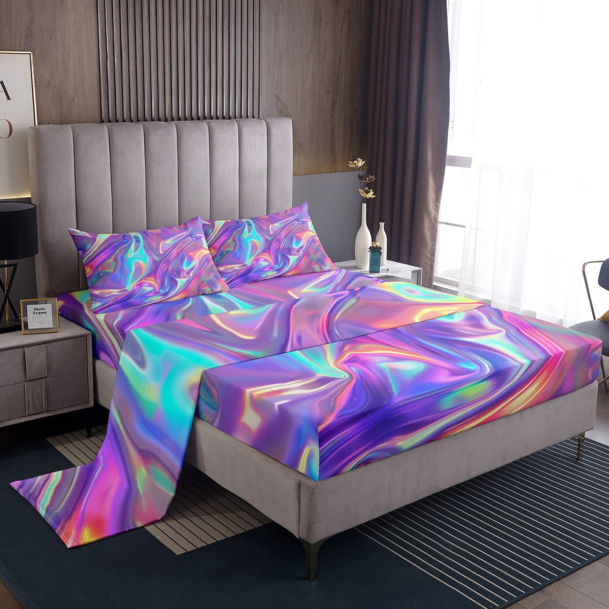 Erosebridal Metal Texture Bed Sheets Set Queen Size, Dreamy Liquid Bed ...