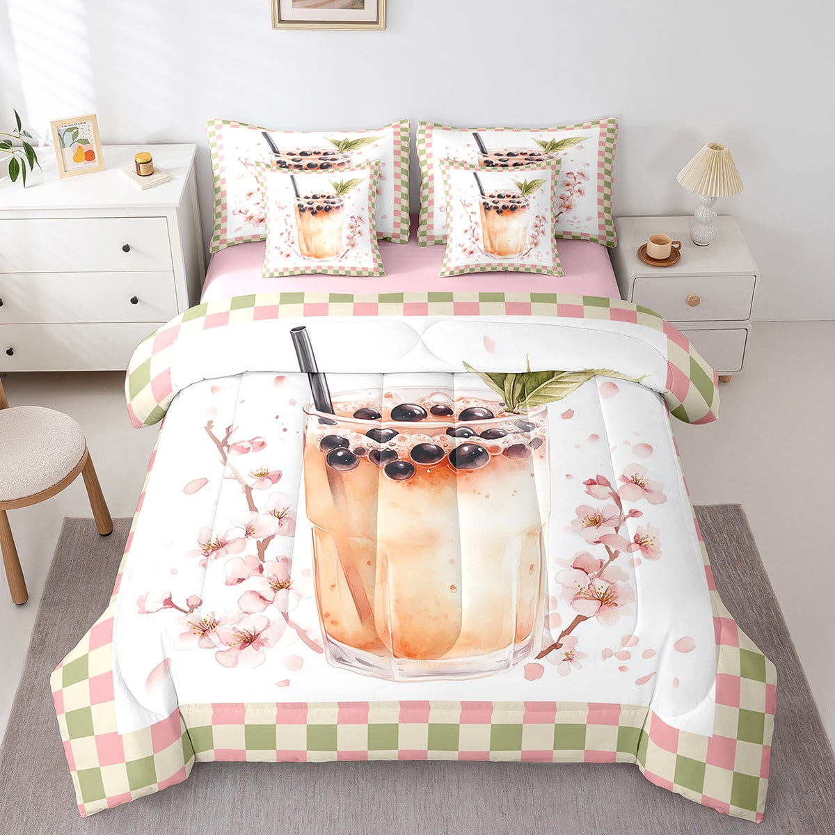 Erosebridal Milk Tea Bedding Twin Size, Cherry Blossoms Bed in a Bag ...