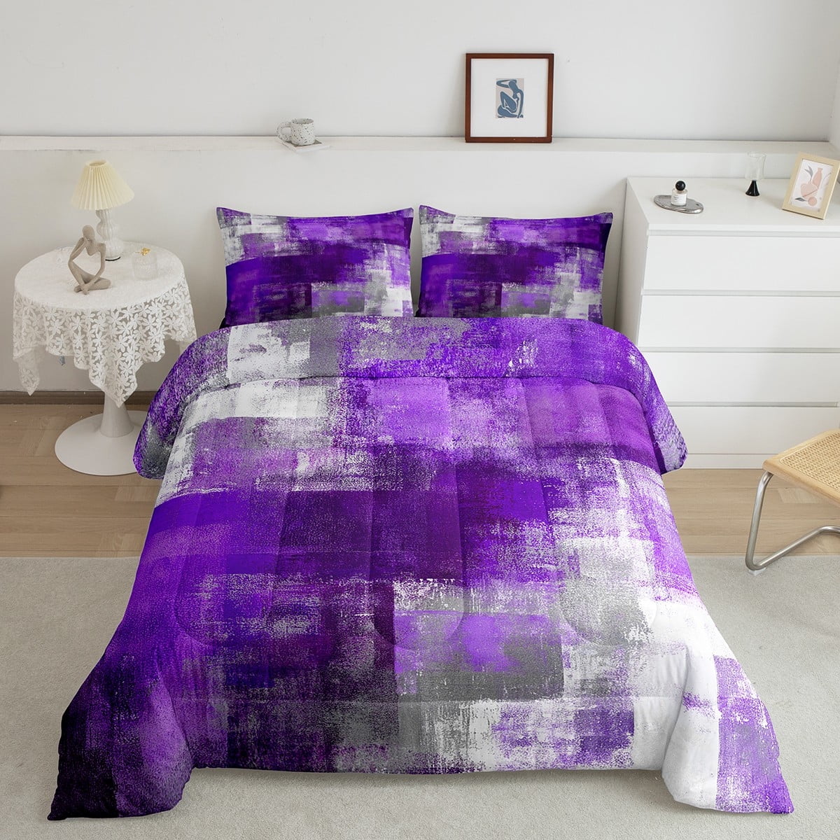 Erosebridal Minimalist Comforter Set Queen,Modern Oil Painting Bedding ...