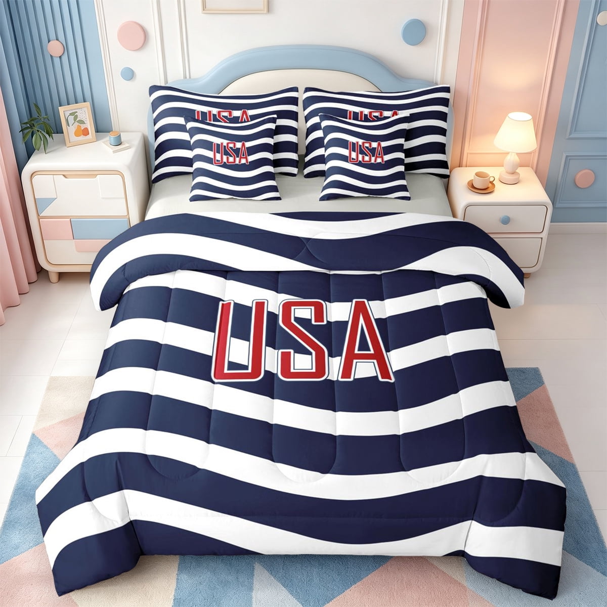 Erosebridal Minimalist Stripes 7pcs Queen Bedding,Geometric Line ...