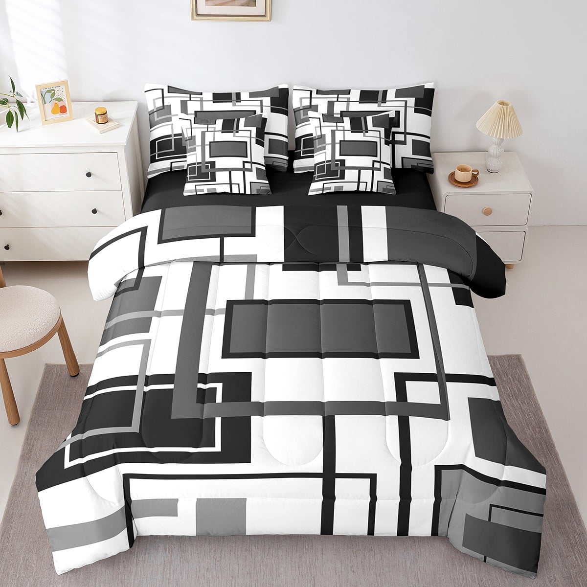 Erosebridal Modern Abstract Bedding Sets Full Size,Geometric Rectangle ...