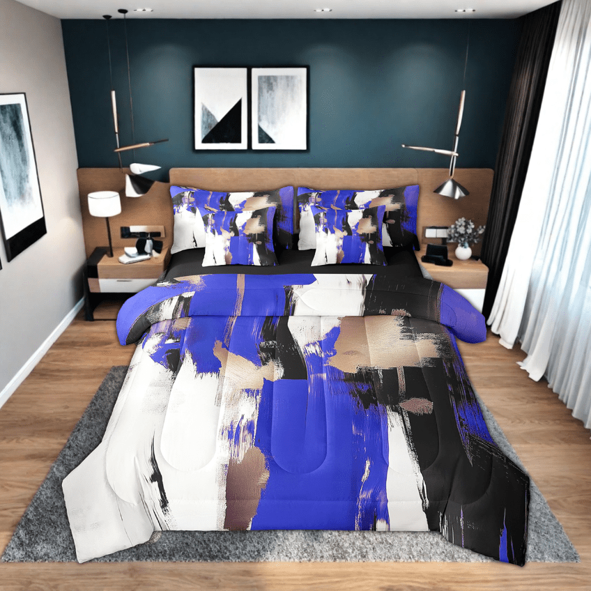 Erosebridal Modern Abstract Art Bedding Sets King Size, Black Navy ...