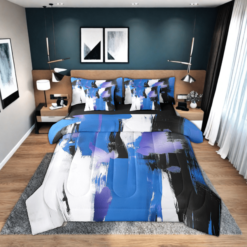 Erosebridal Modern Abstract Art Bedding Sets Twin Size, Black Navy ...
