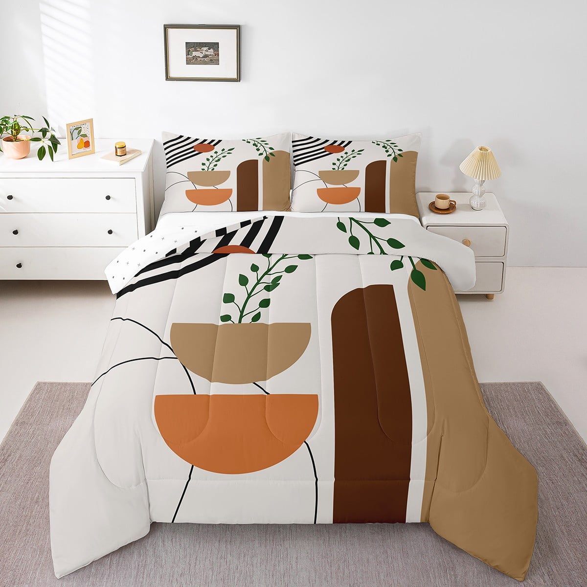 Erosebridal Modern Abstract Comforter Sets Full Size, Green Leaves ...