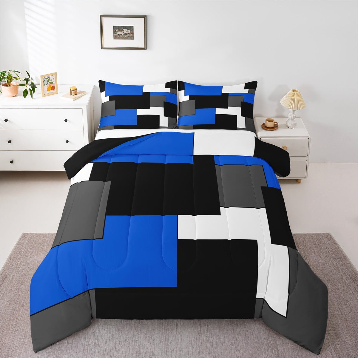 Erosebridal Modern Abstract Comforter Sets Twin Size, Square Geometric ...