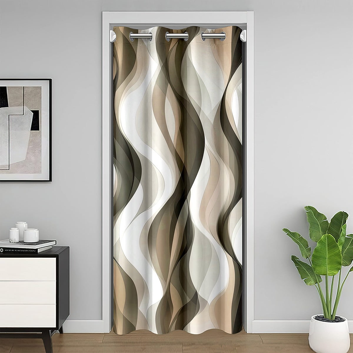 Erosebridal Modern Abstract Door Curtain Panel 52x84, Stripes Wave Black Out Curtain, Chic ...