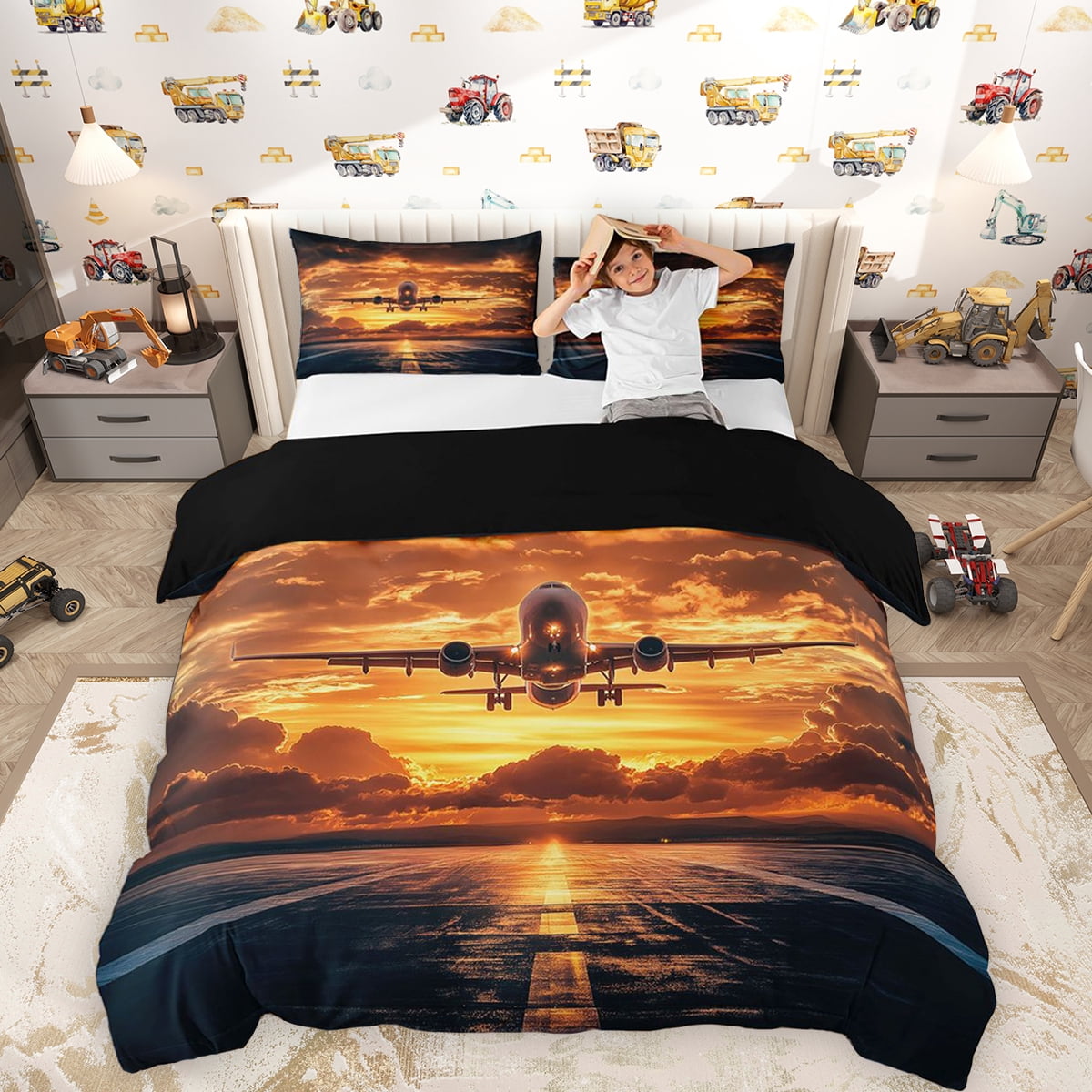 Erosebridal Modern Airplane Duvet Cover Set, Aircraft Plane Bedding ...