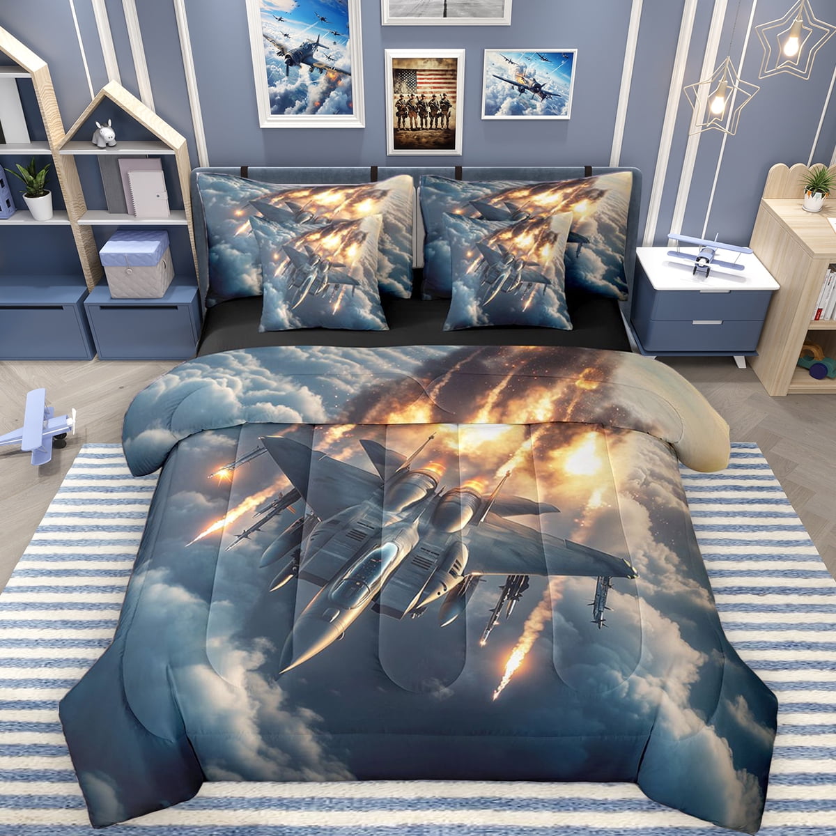 Erosebridal Modern Fighter Plane Bedding Comforter Set for Boys Men ...