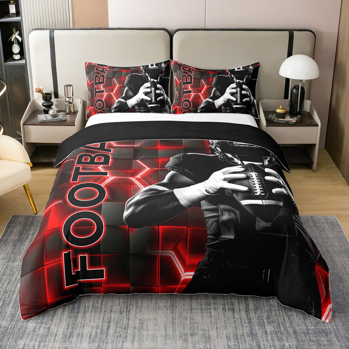 Erosebridal Modern Football 100% Cotton Duvet Cover Queen Size, Neon ...