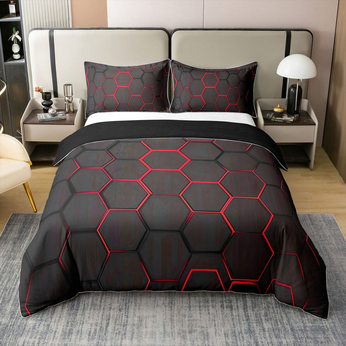 Erosebridal Modern Geometric 100% Cotton Duvet Cover Queen Size, Red ...