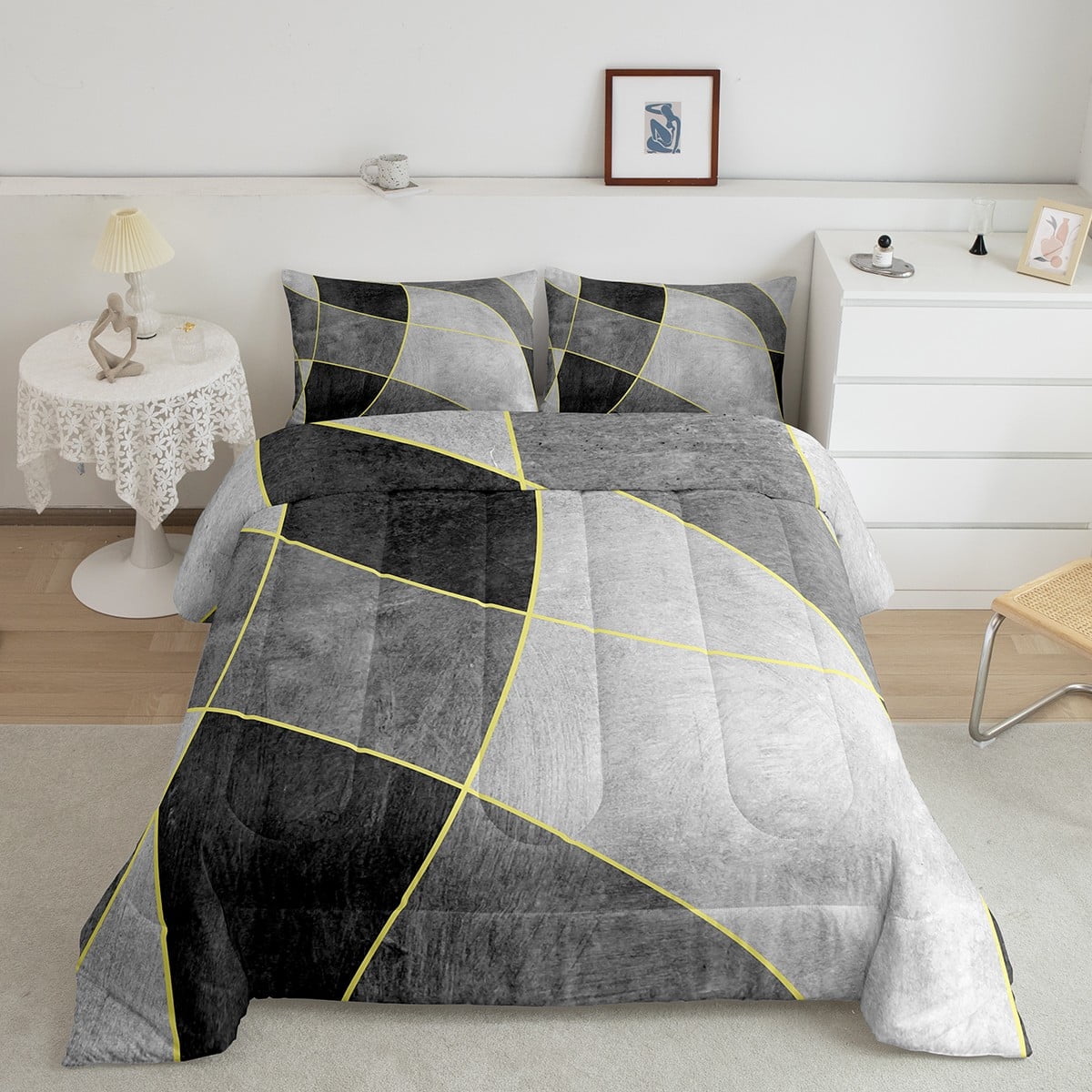 Erosebridal Modern Geometric Down Comforter King Grunge Black White ...