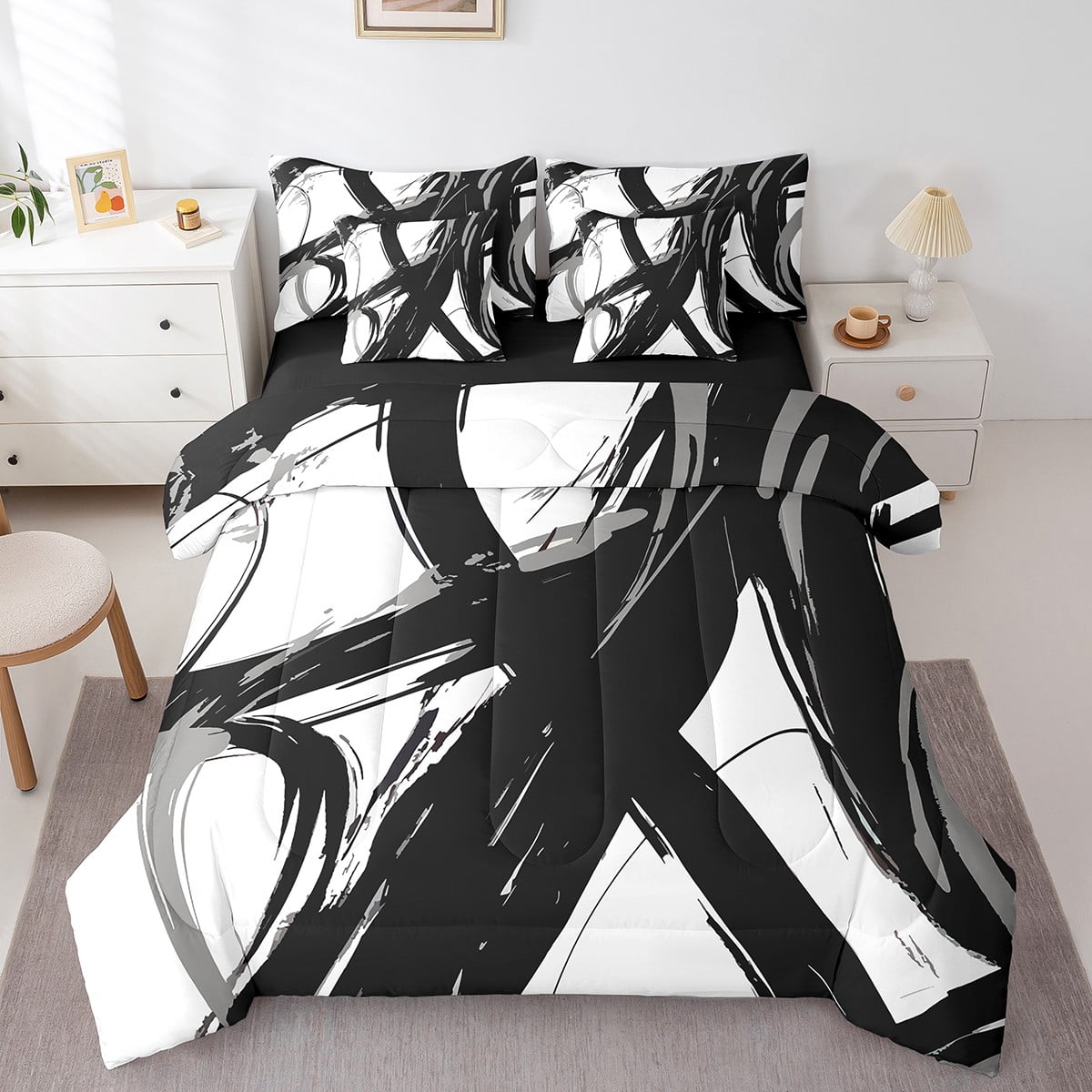 Erosebridal Modern Geometry Bedding Sets King Size, Striped Comforter ...
