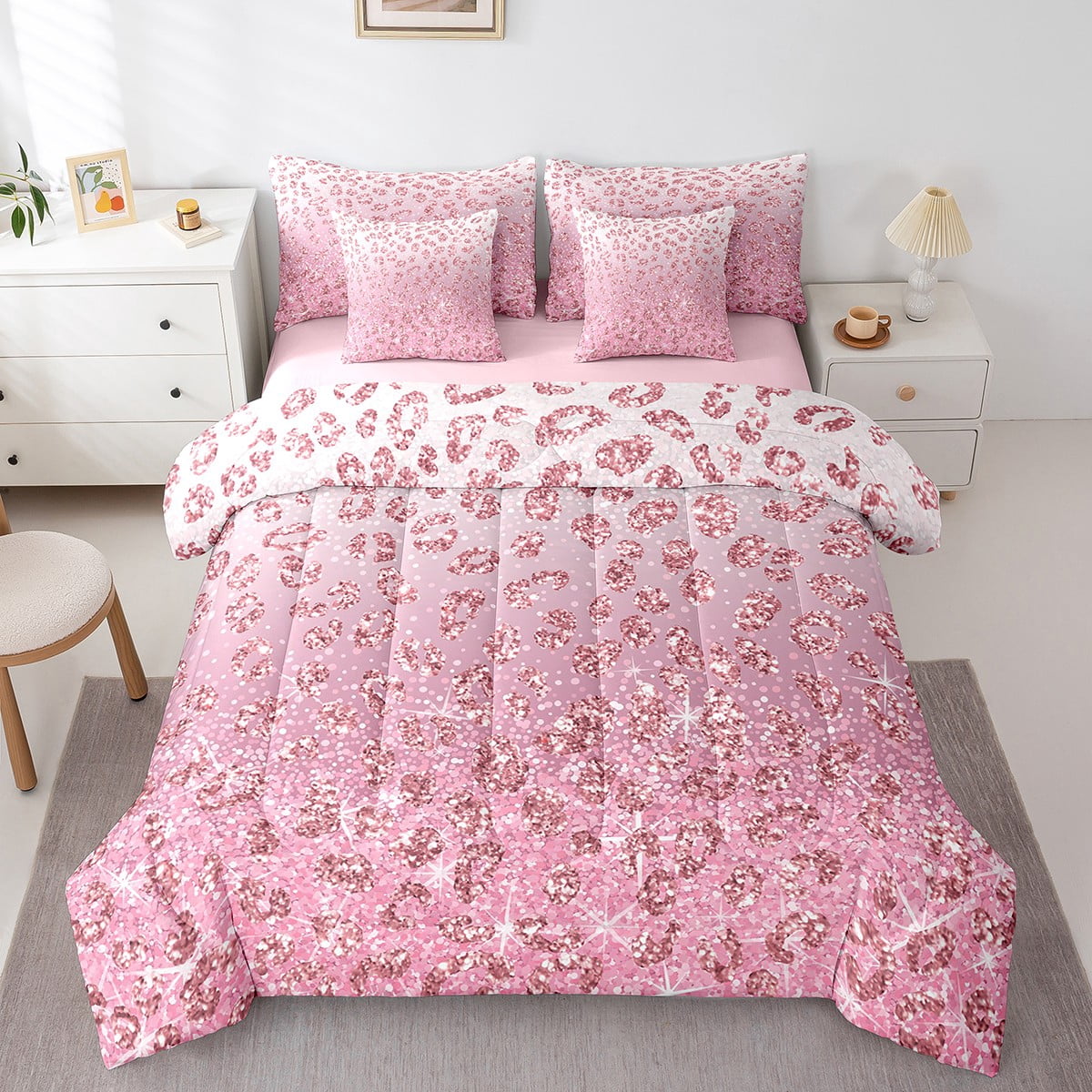 Erosebridal Modern Glitter Bedding Full Size,Abstract Pink Art Bed Set ...