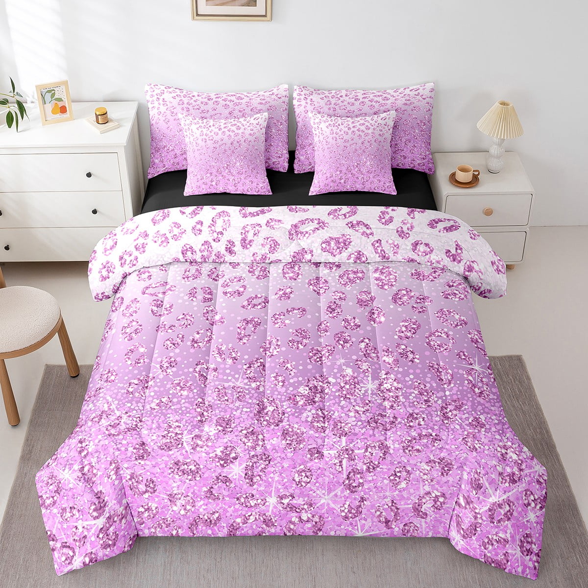 Erosebridal Modern Glitter Bedding Twin Size,Abstract Plum Art Bed Set,Feminine Theme Bedding ...