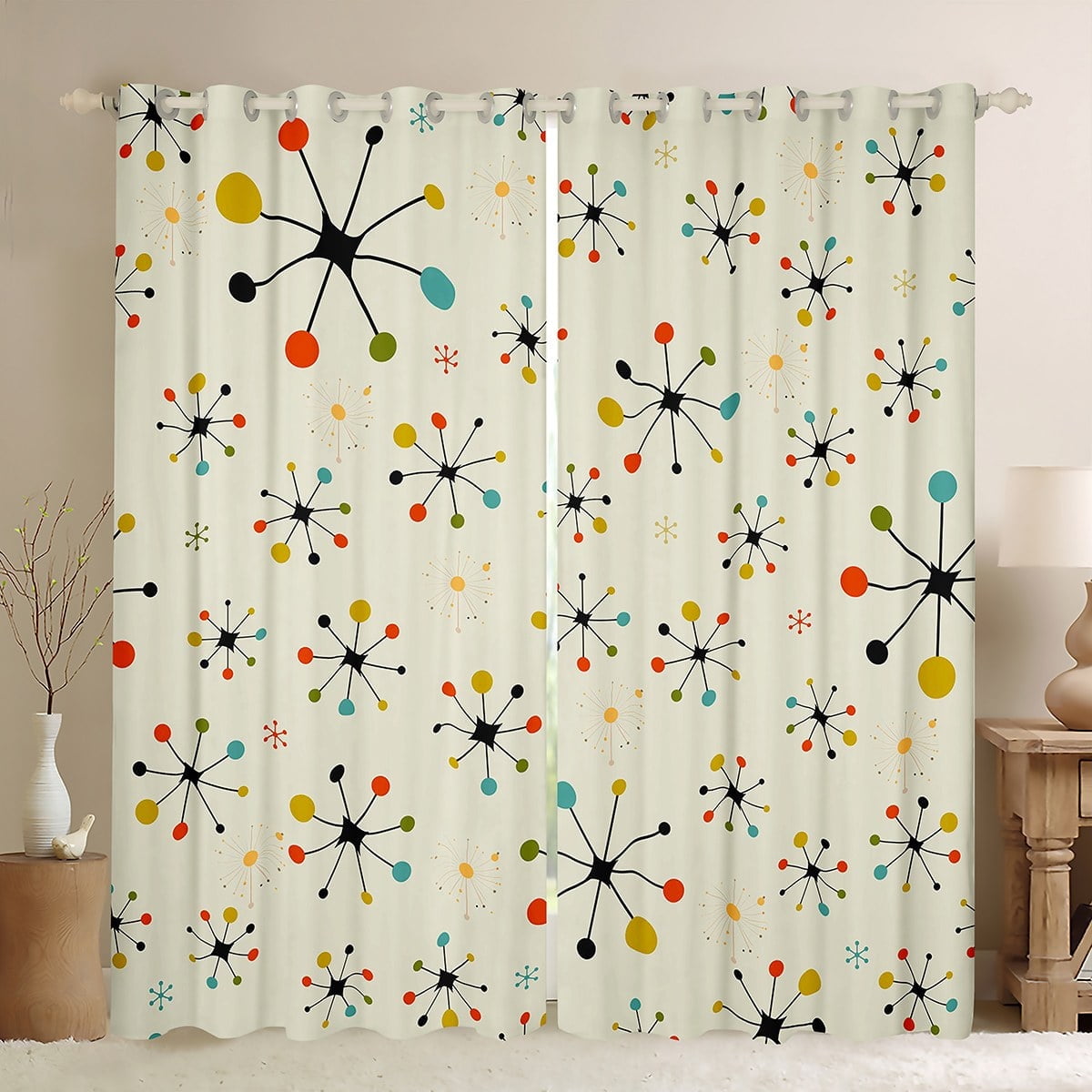 Erosebridal Modern Mid Century Curtains Retro Atomic 30%-50% Blackout ...