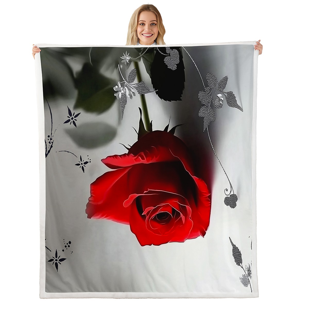 Erosebridal Modern Red Rose Fleece Blanket Throw, Romance Flower Floral ...