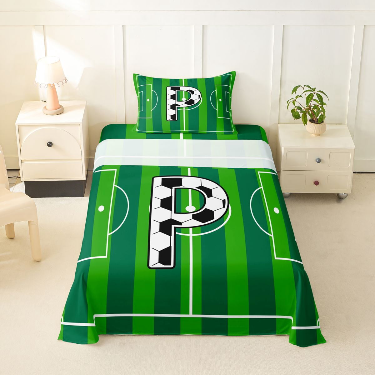 Erosebridal Modern Soccer Court Pattern Kids Twin Sheet Sets,Letter P ...