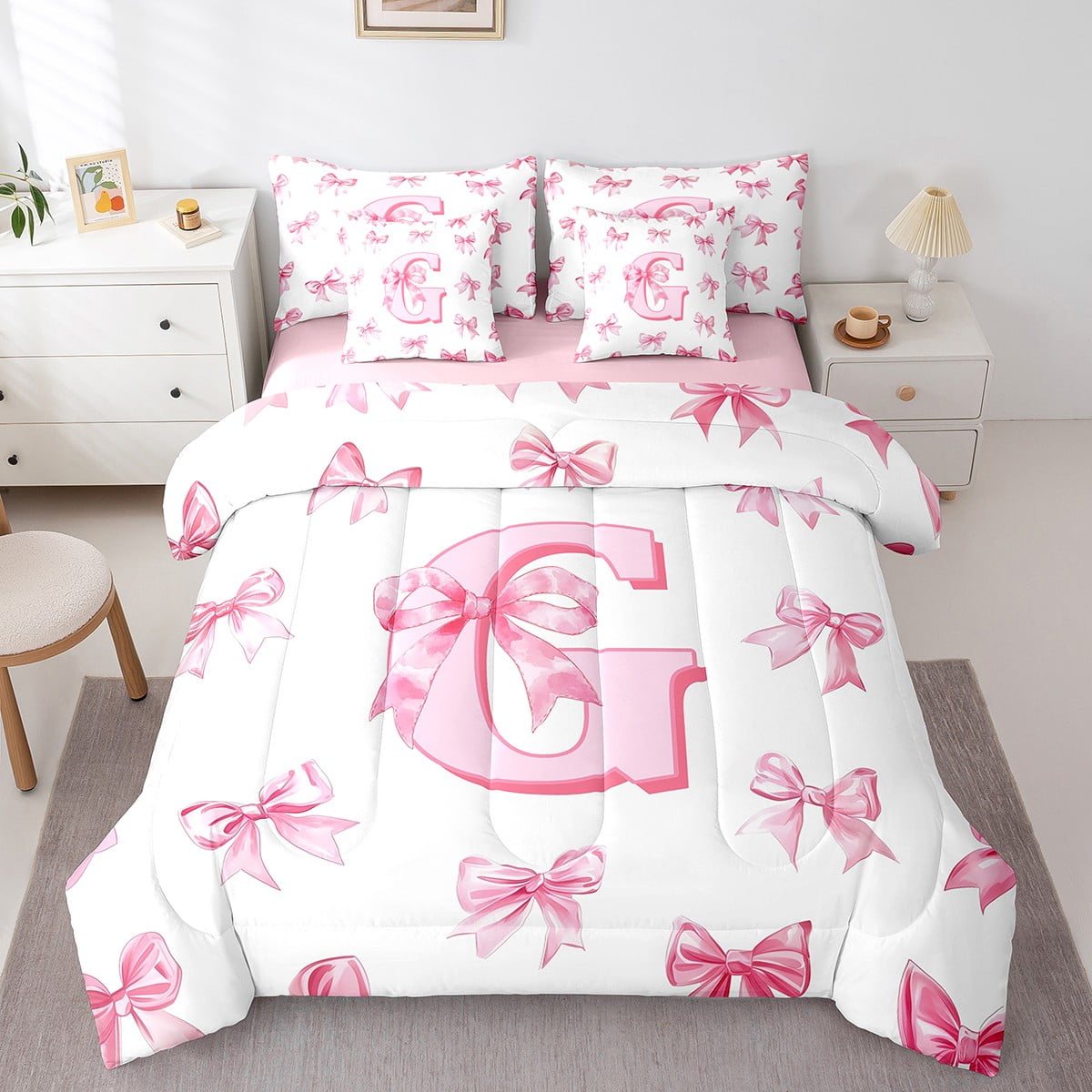 Erosebridal Monogrammed Bow Bedding Queen Size,Personalized Initial Bed ...
