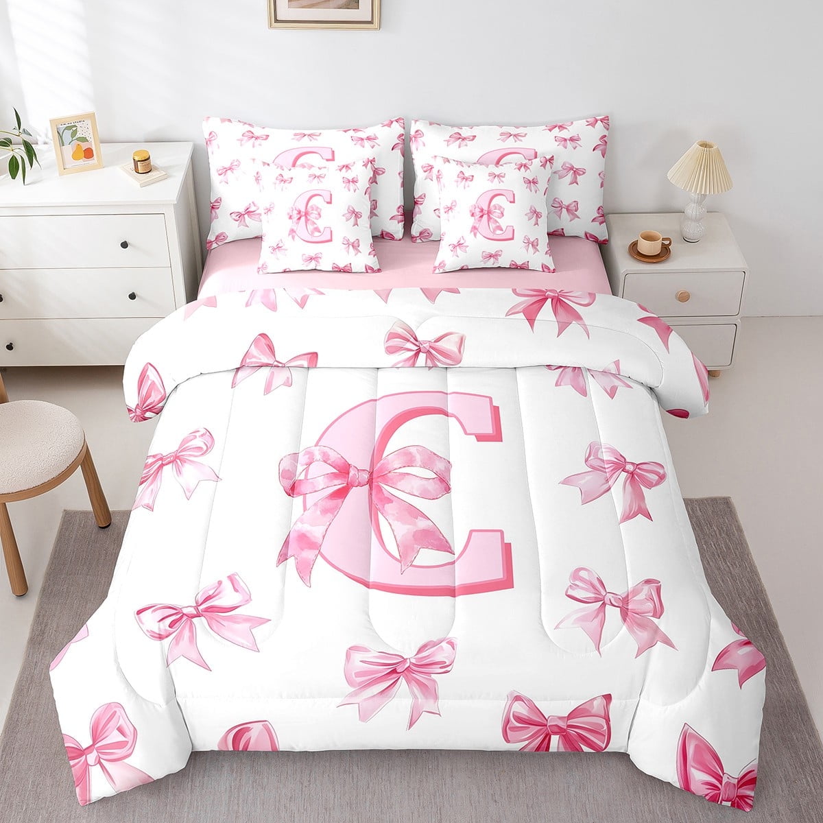 Erosebridal Monogrammed Bow Bedding Sets Twin Size,Personalized Initial ...