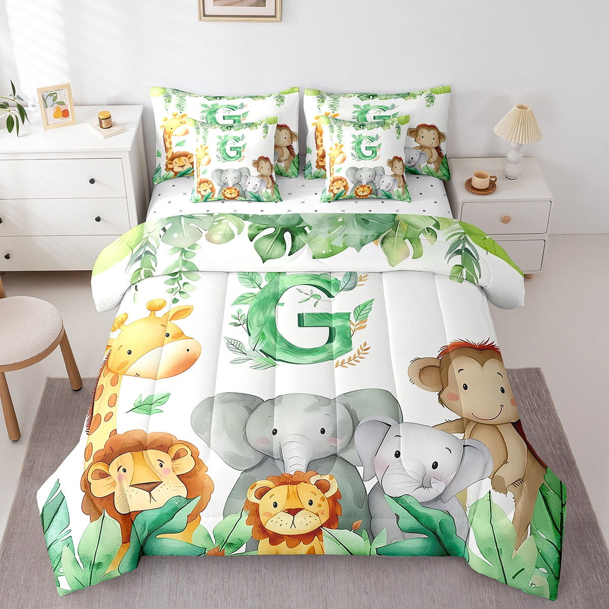 Erosebridal Monogrammed G Bed in a Bag Twin Size,Kawaii Giraffe Monkey ...