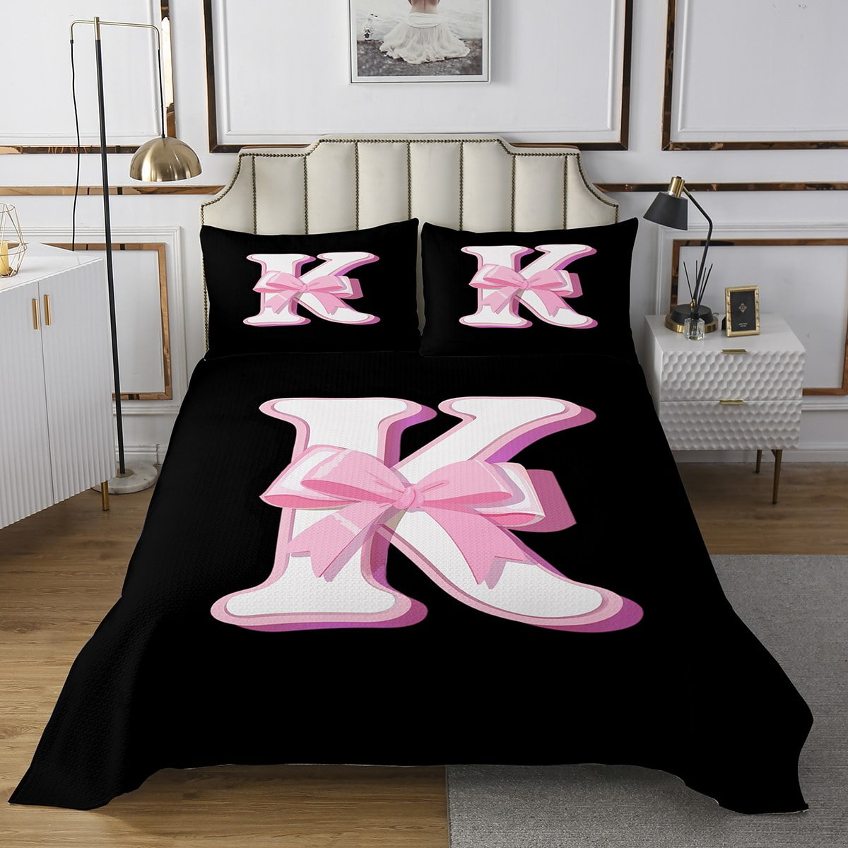 Erosebridal Monogrammed K Coverlet Set King, Initial Letter Bedding Set ...