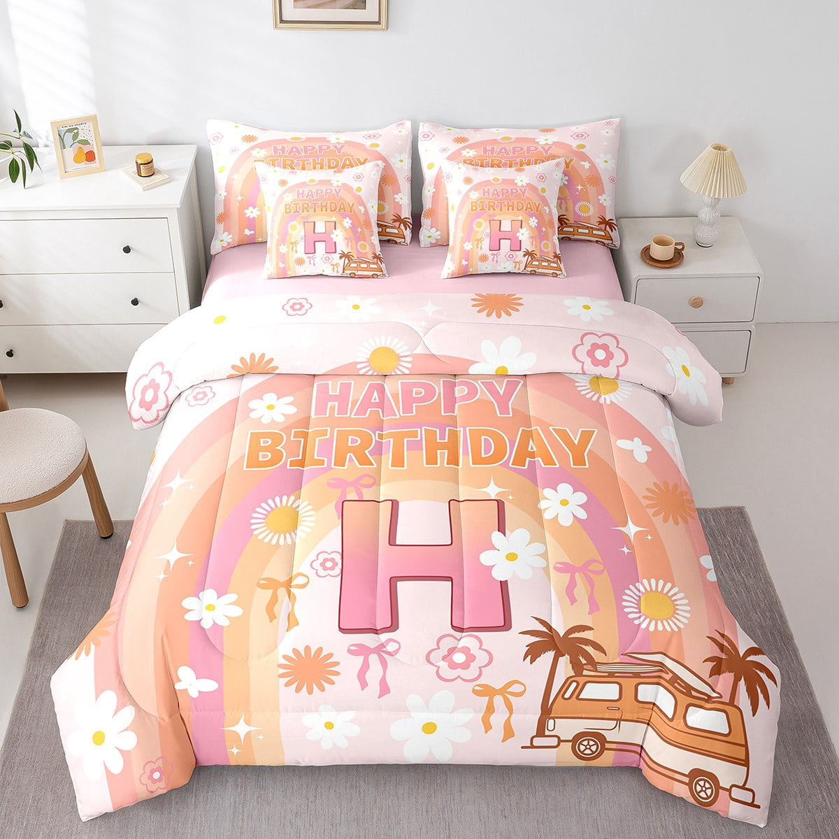 Erosebridal Monogrammed Theme Bedding Sets Twin Size,Cartoon Flower ...