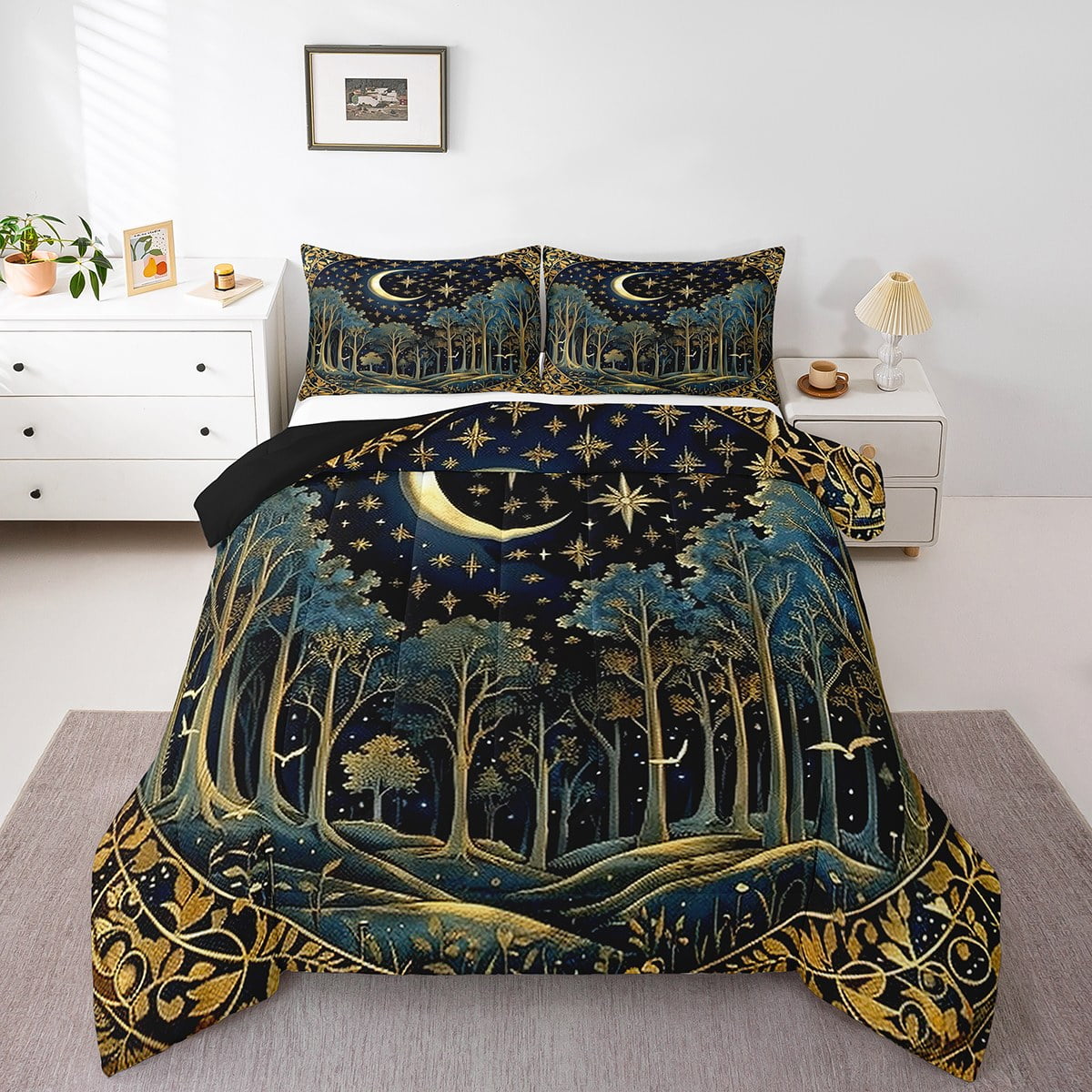 Erosebridal Moon Stars Comforter Sets Queen Size,Botanical Plants ...