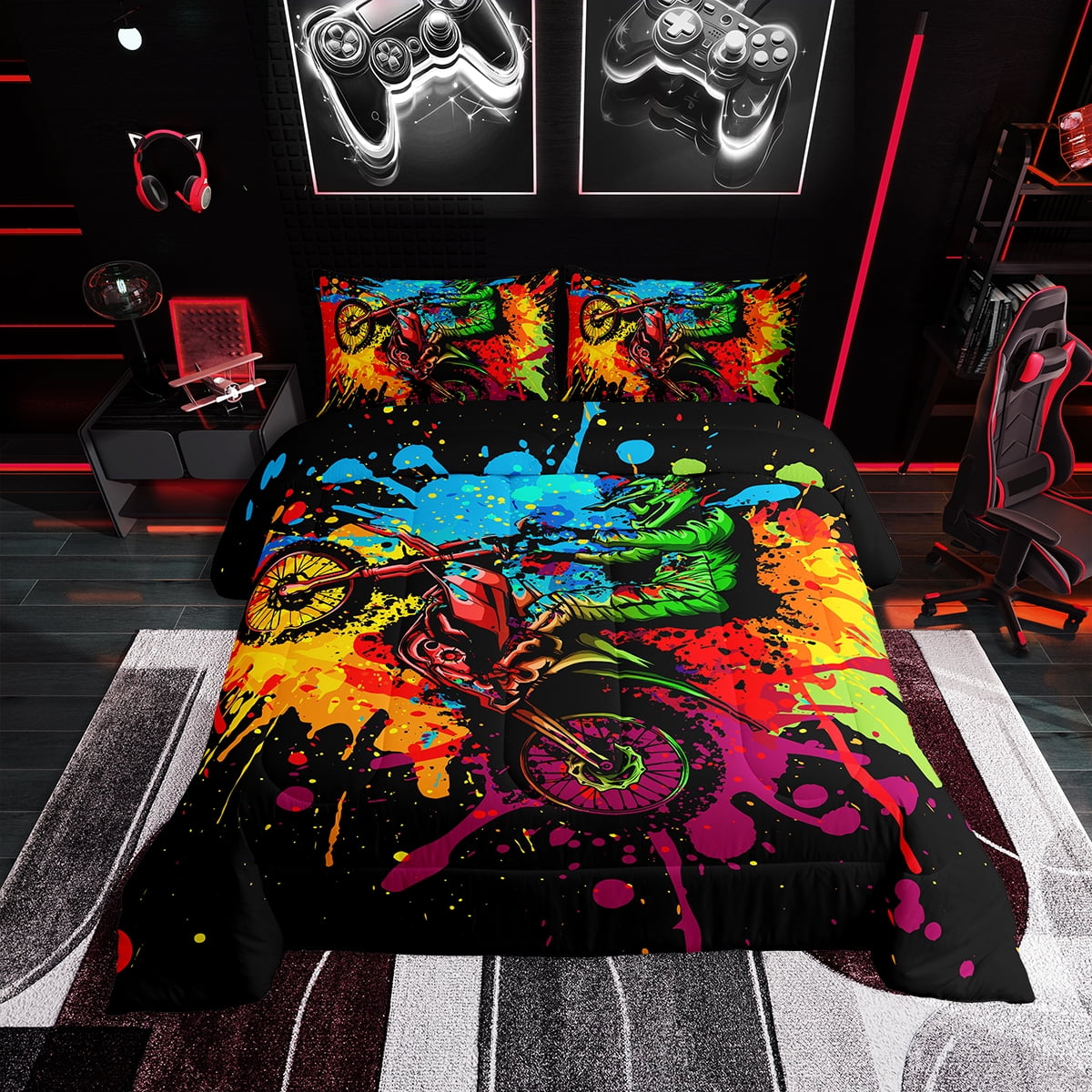 YST Full Size Motocross Bedding Set, Motorcycle Racer Comforter, Dirt ...