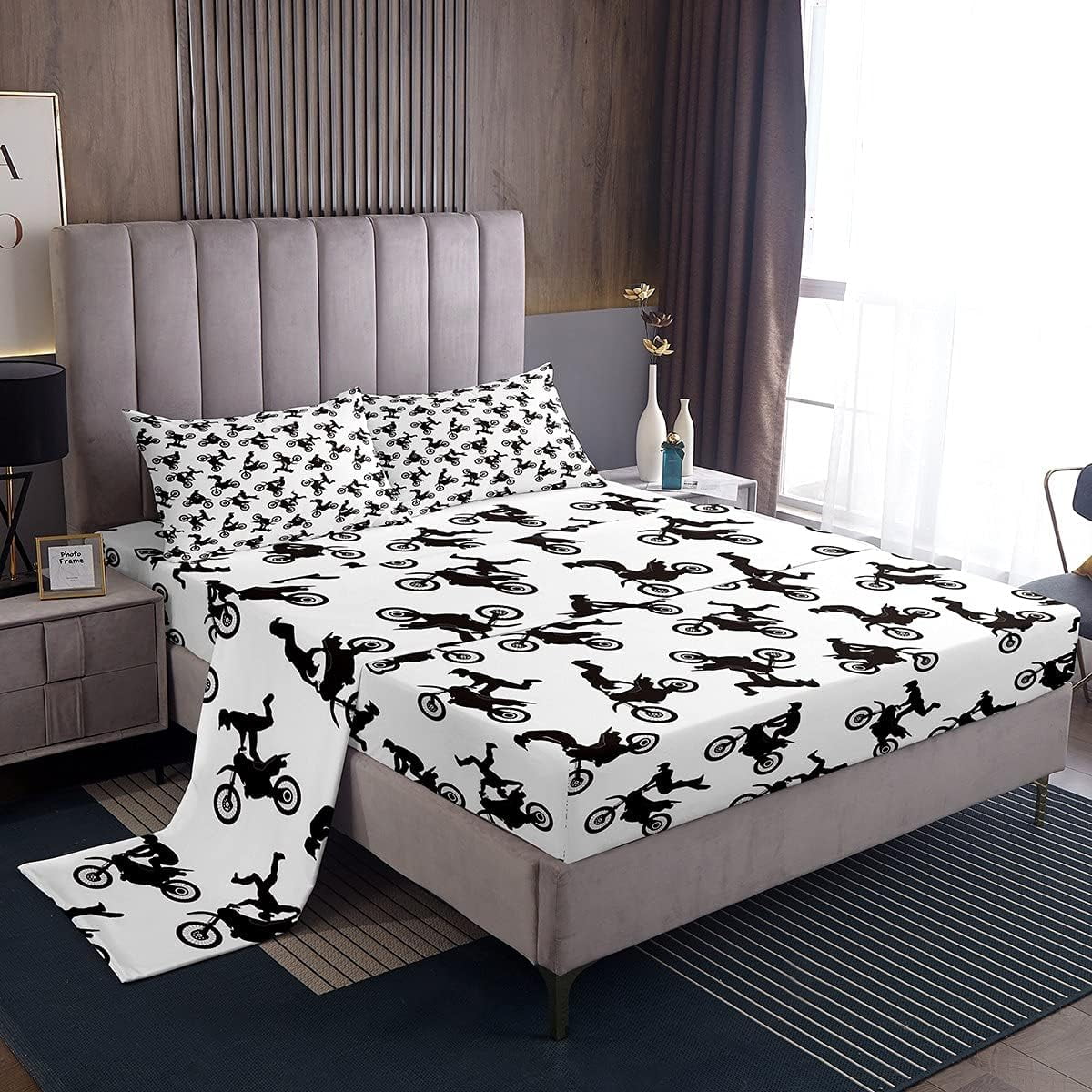 Erosebridal Motocross Rider Bed Sheets, Extreme Sports Motorcycle Dirt ...
