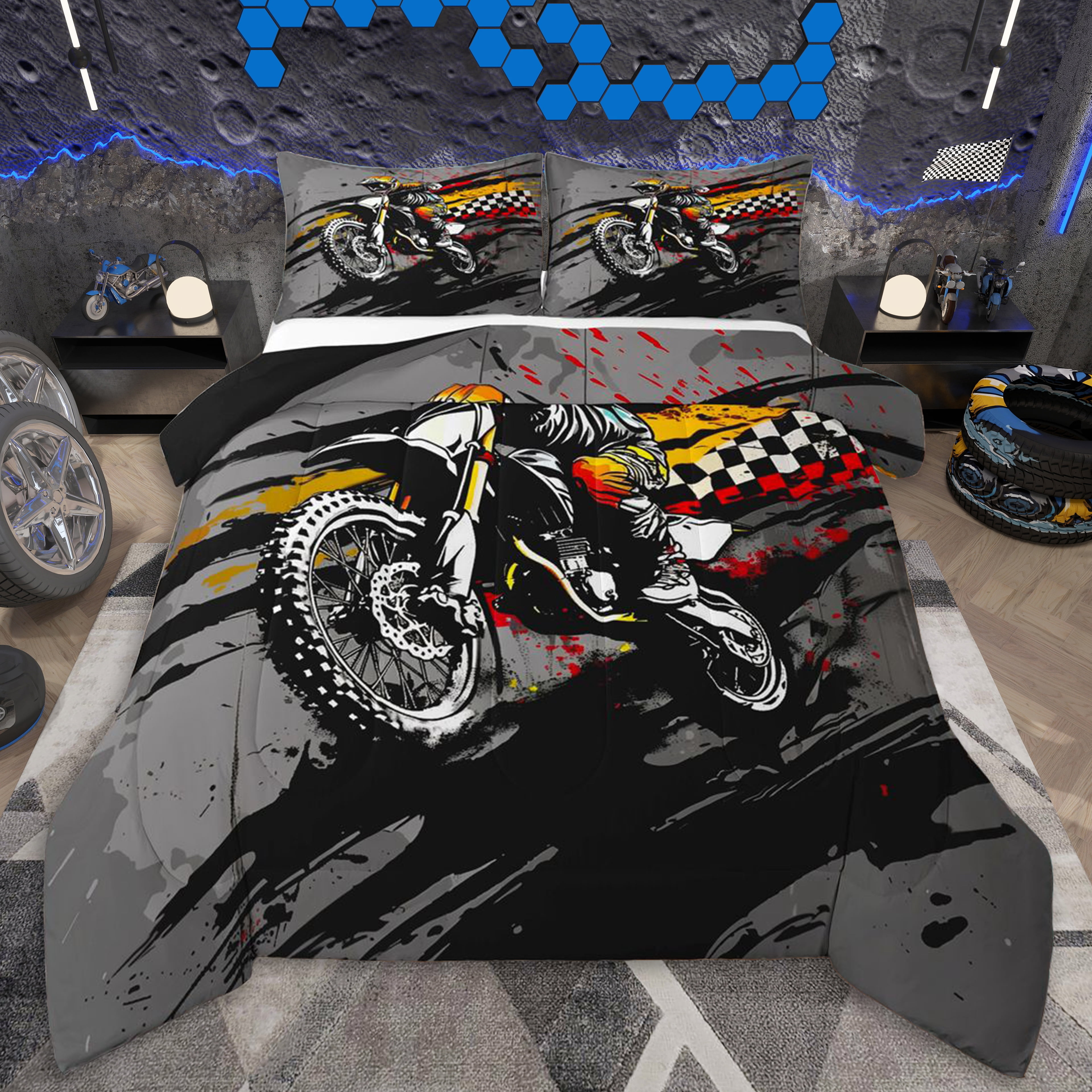 Erosebridal Motogp Motorcycle Full Size Comforter Sets 3 Pieces For ...