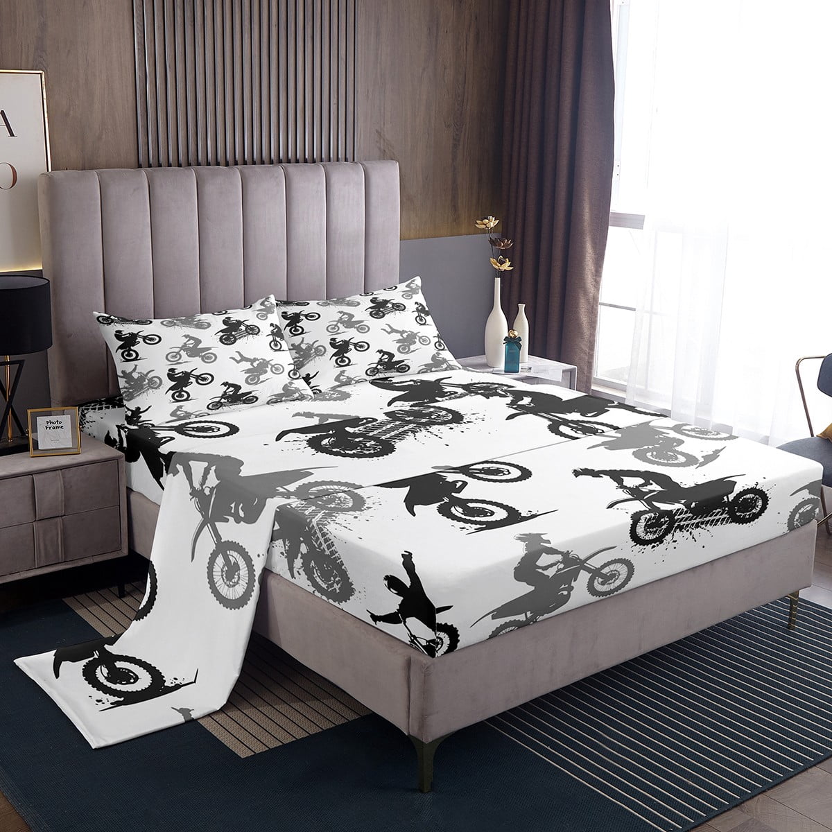Erosebridal Motorcycle Print Bed Sheets Set Full Size, Extreme Sport ...