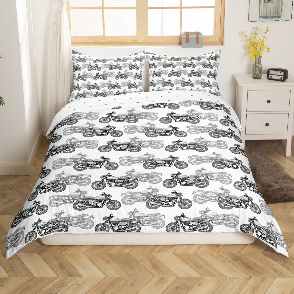 Erosebridal Motorcycle Print Duvet Cover Full, Dirt Bike Bedding Sets ...