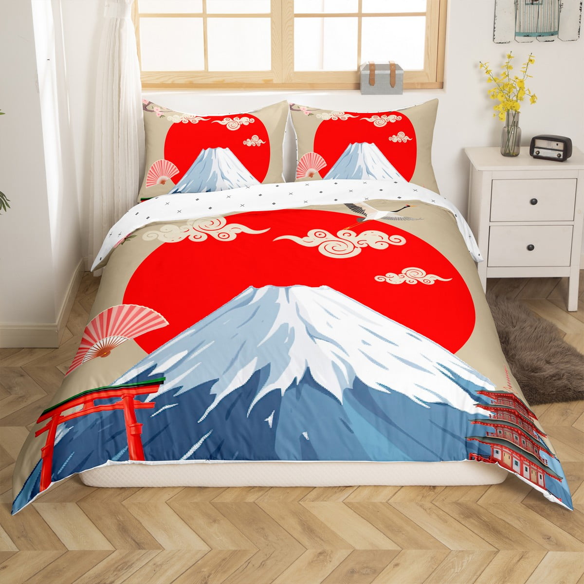 Erosebridal Mount Fuji Comforter Cover Queen,Japanese Style Bedding ...