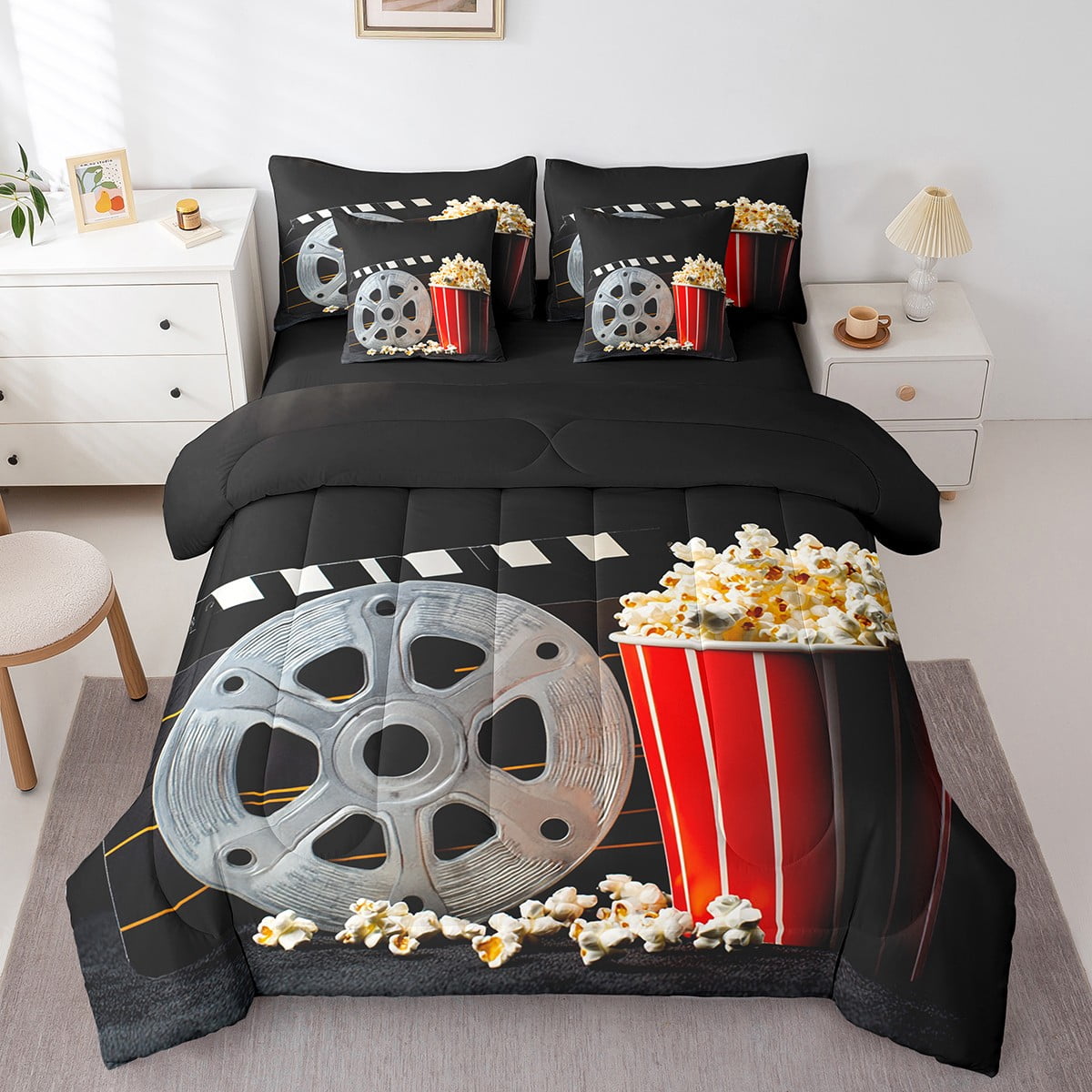 Erosebridal Movie Theater Bedding Queen Size,Food Popcorn Bed in a Bag ...