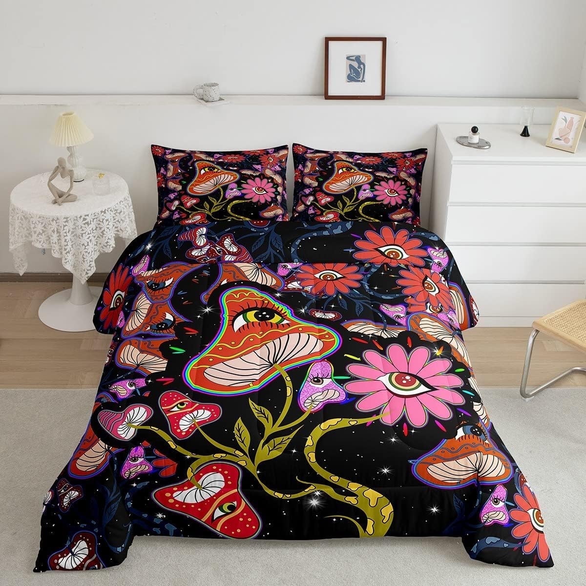 Erosebridal Mushroom Bedding Set King Women Trippy Cute Flowers ...