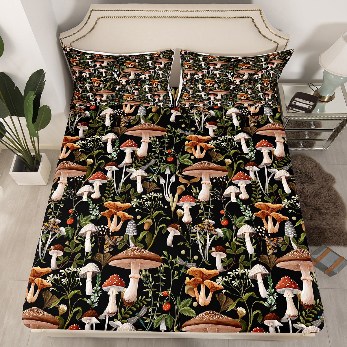 Erosebridal Mushroom Fitted Sheet Full For Teenager,Botanical Plants ...