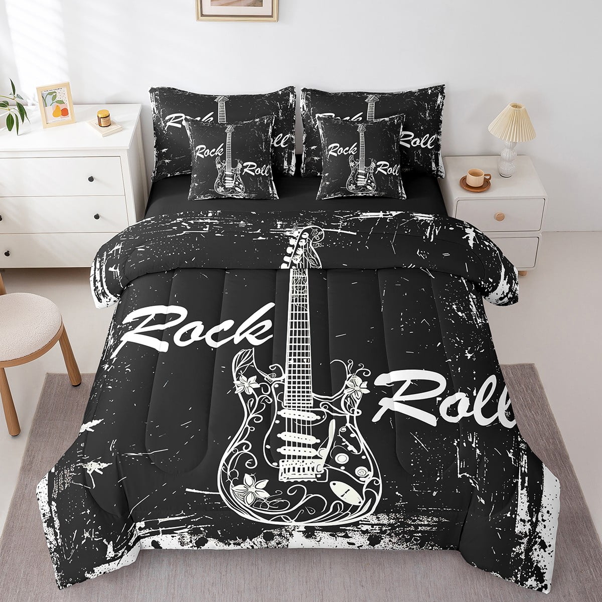 Erosebridal Music Guitar Bed in a Bag King size, Rock and Roll Bed Set ...