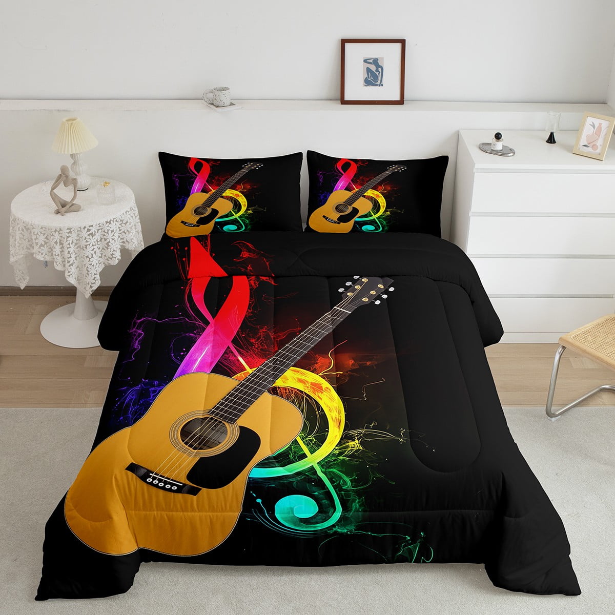Erosebridal Music Guitar Bedding Sets Twin with Comforter, Musical Note ...