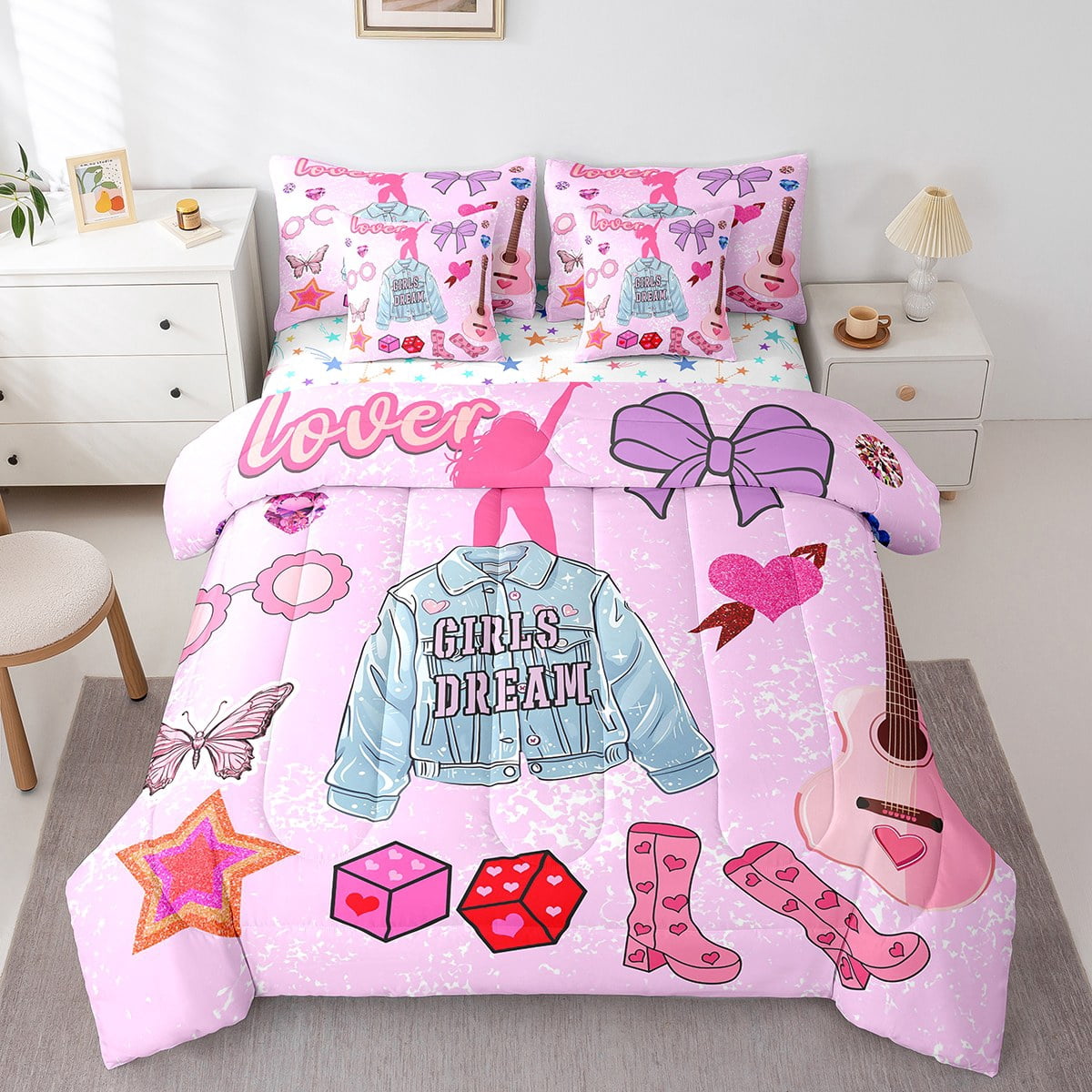 Erosebridal Music Guitar Bedding Sets Twin Size,Butterfly Bow Comforter ...