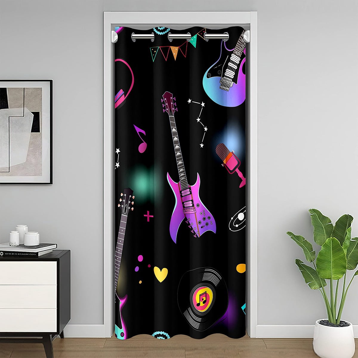 Erosebridal Music Guitar Door Curtain For Doorways 84"x42",Vinyl Record ...