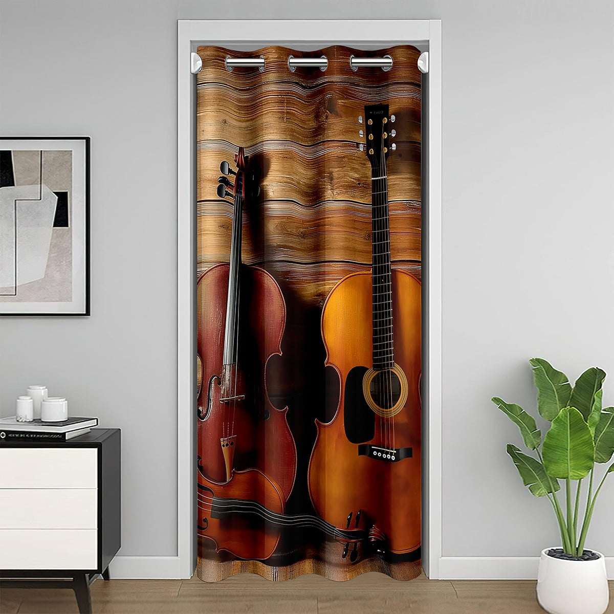 Erosebridal Music Guitar Door Curtain Panel 80"x42",Rustic Cabin Room ...