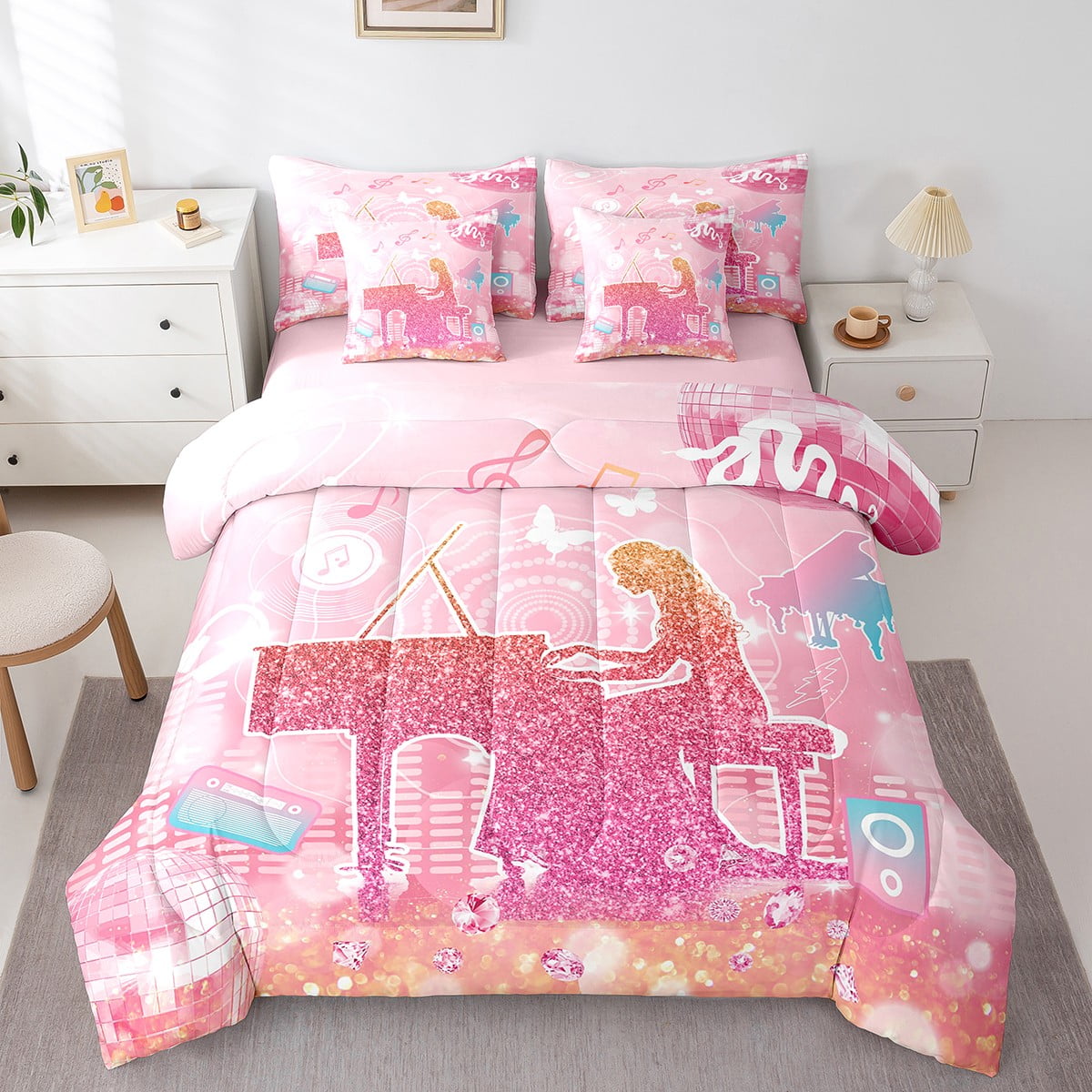 Erosebridal Music Princess Bedding Queen Size, Glitter Piano Bedding ...