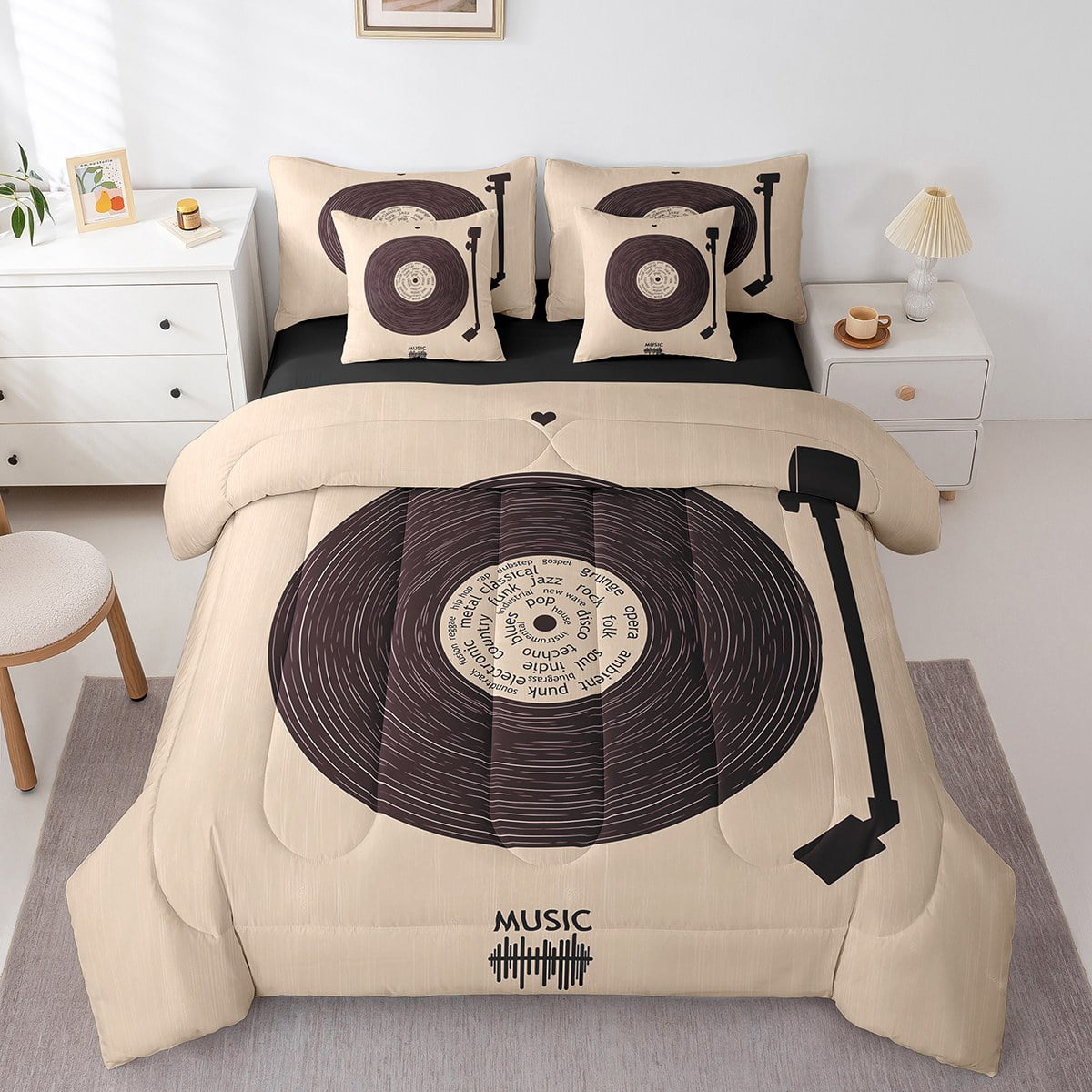 Erosebridal Music Theme Bed in a Bag King size,Vinyl Record Bedding ...