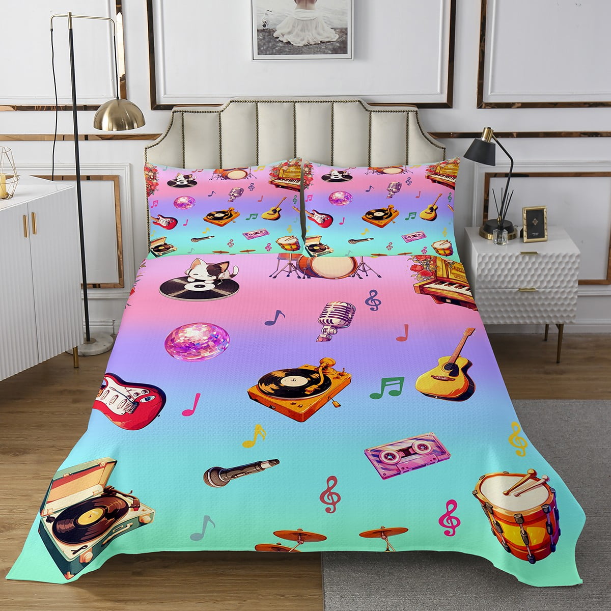 Erosebridal Musical Instrument Coverlet Set King, Piano Violin Bedding ...
